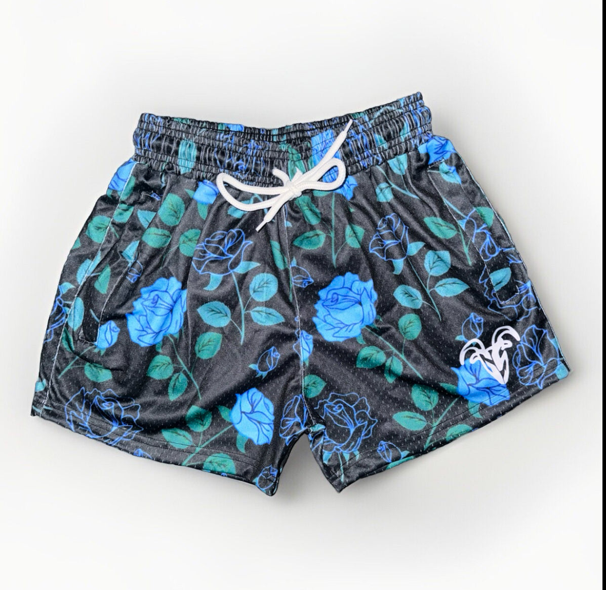 Blue Floral Design for Active Wear 5-Inch Inseam Gym Shorts with Zipper ...
